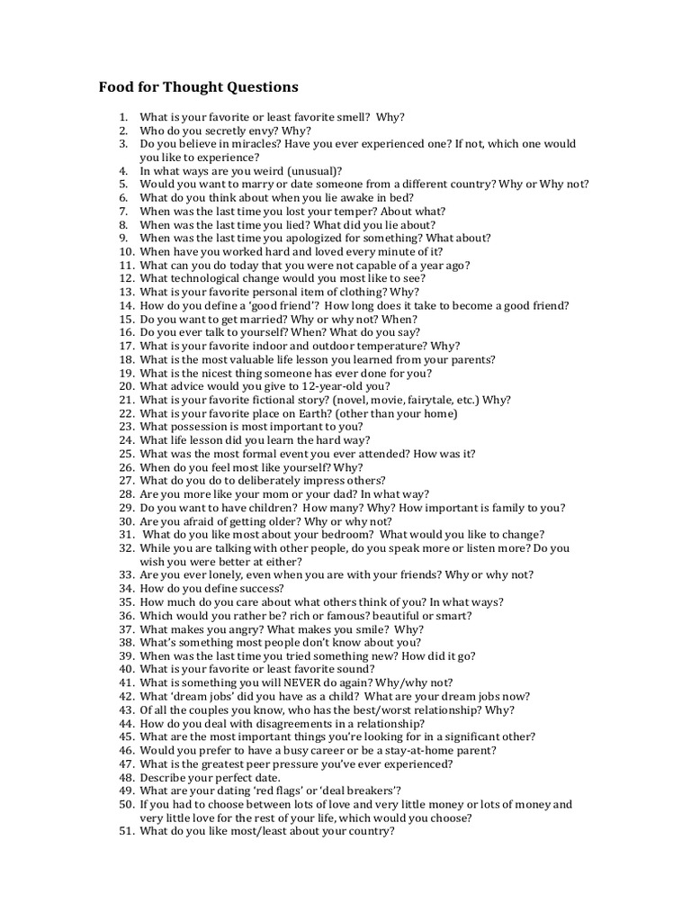 Engaging Food for Thought Questions | PDF