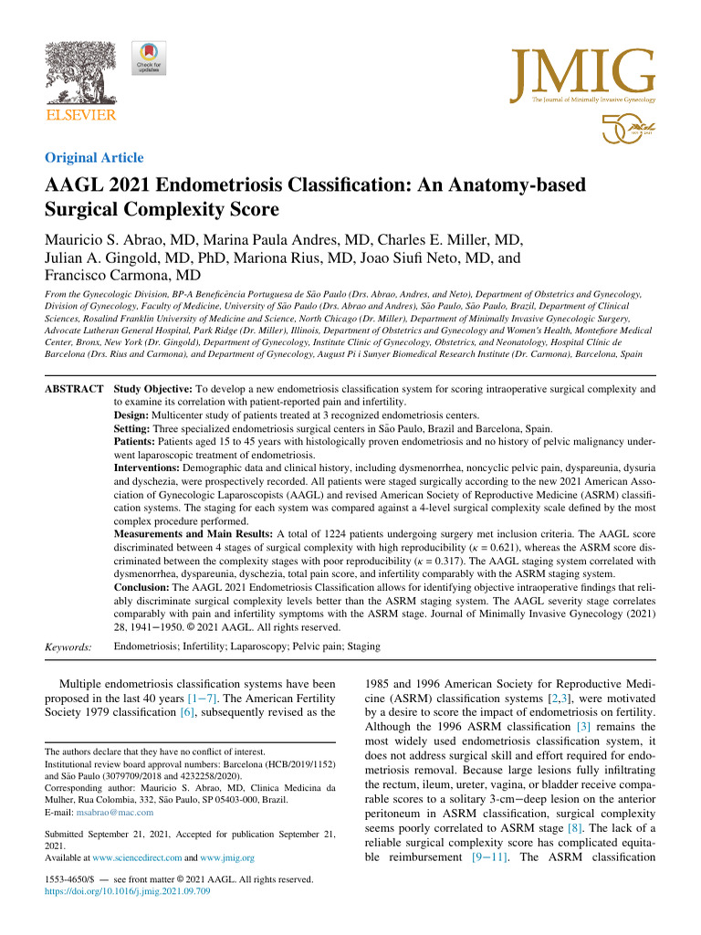 AAGL 2021 Endometriosis Classification System | PDF | Doctor Of ...