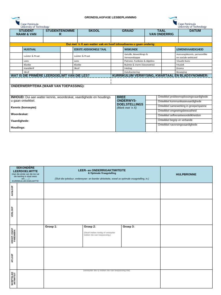 1.2. 2025 Afrikaanse GF Lesplan - Afr | PDF