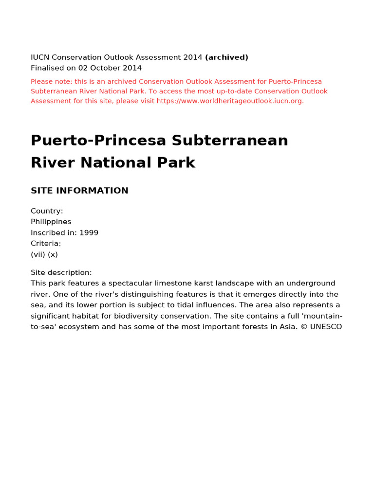 Puerto-Princesa Subterranean River National Park - 2014 COA - En | PDF | Conservation Biology ...