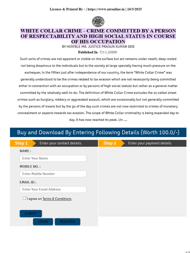 White Collar Crime - Crime Committed by A Person of Respectability and ...