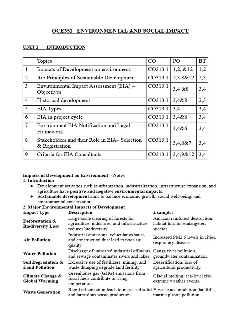 Unit 1 Oce351 With Co and Po | PDF | Environmental Impact Assessment ...