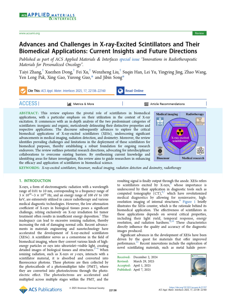 Zhang Et Al 2025 Advances and Challenges in X Ray Excited Scintillators and Their Biomedical ...