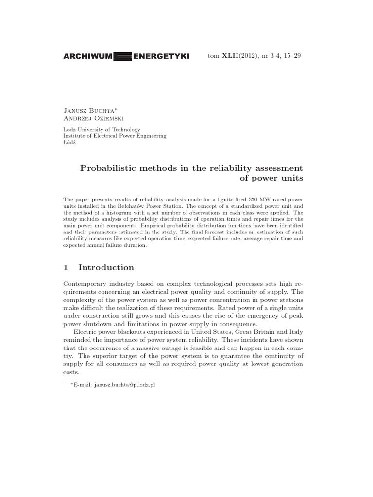 Probabilistic Methods in The Reliab | PDF | Reliability Engineering | Power Station