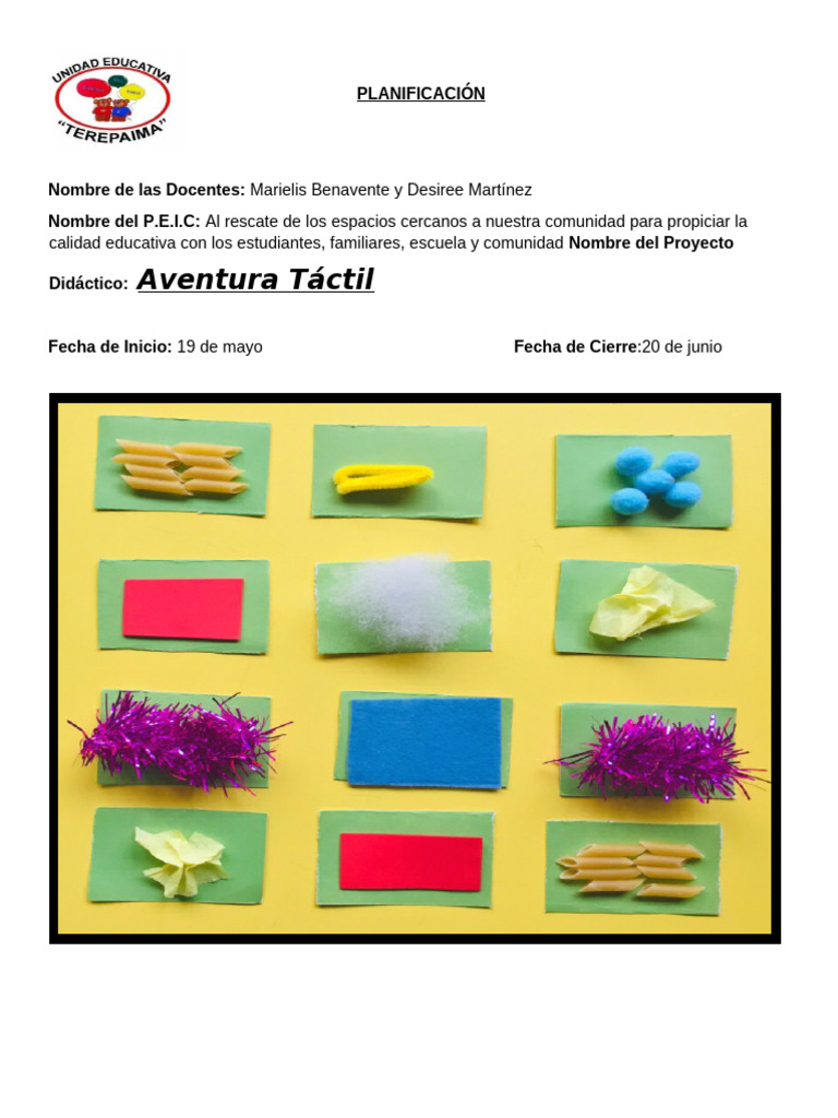 Aventura Táctil: Exploración Sensorial Infantil | PDF | Aprendizaje ...