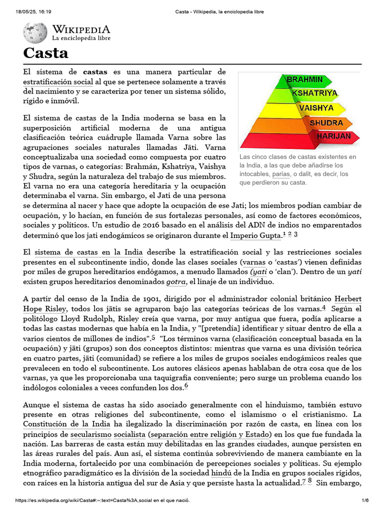 Casta - Wikipedia, La Enciclopedia Libre | PDF | Casta | Divisiones sociales