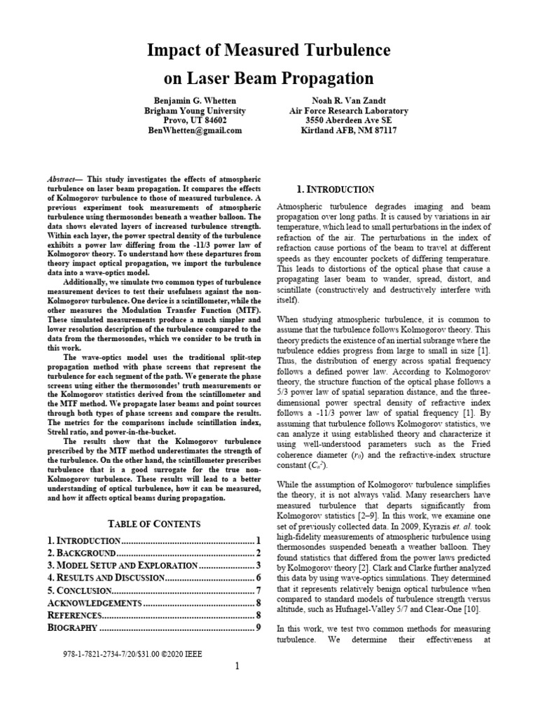 Impact of Measured Turbulence On Laser Beam Propagation | PDF | Turbulence | Optics