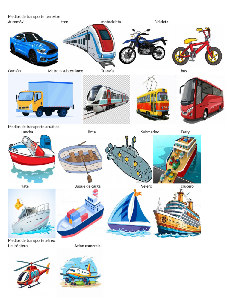 Medios de Transporte: Terrestres, Acuáticos y Aéreos | PDF