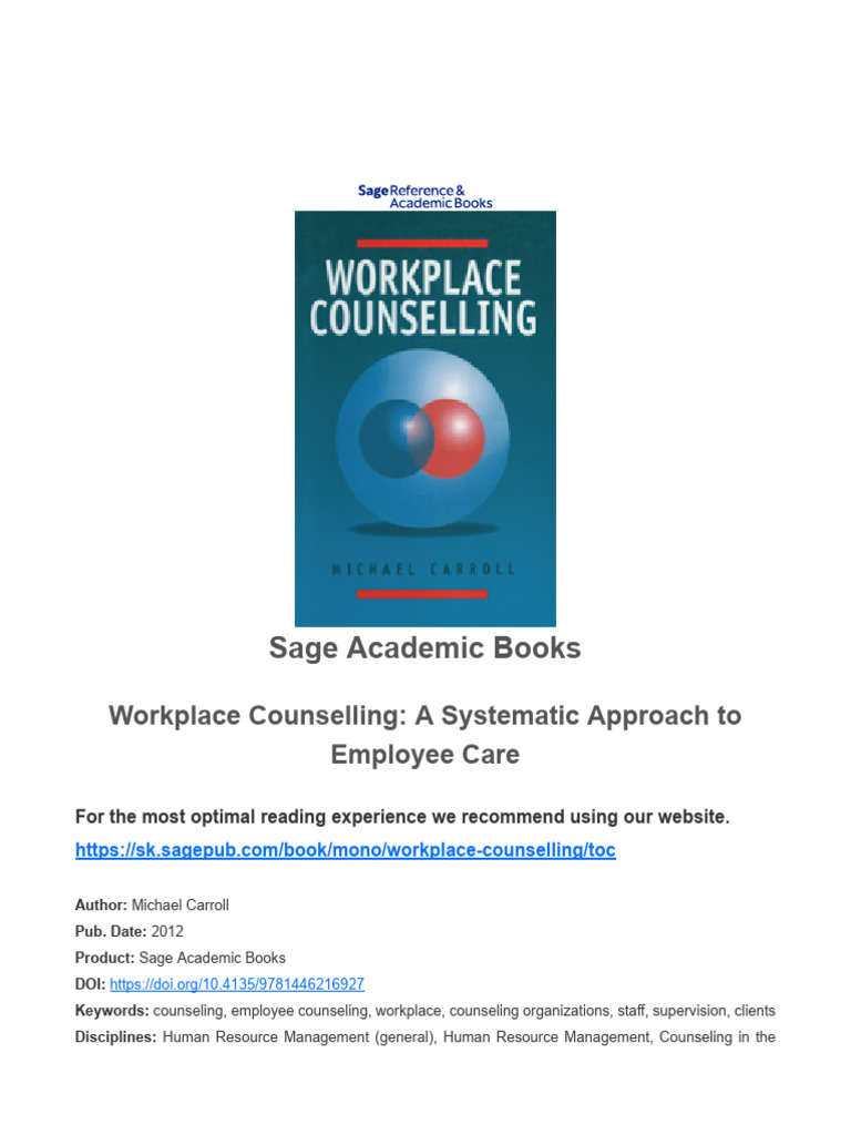 Systematic Workplace Counselling Guide | PDF | Psychiatry | Employment