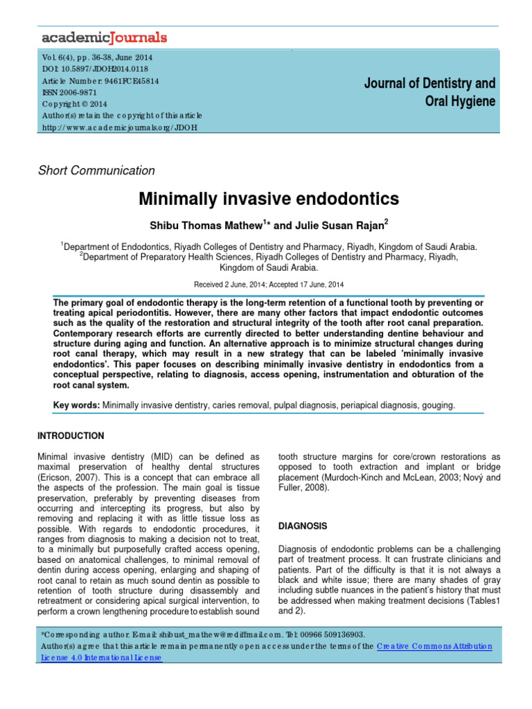Minimally Invasive Endodontics | PDF | Dentistry Branches | Clinical ...