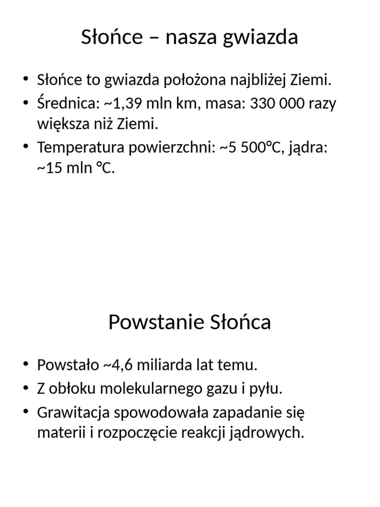 Prezentacja Slonce 1 Klasa Fizyka | PDF