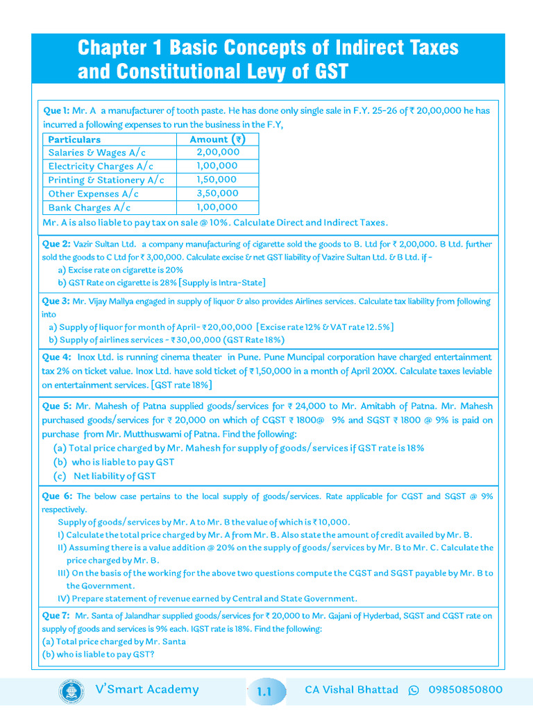 Chapter 1 Basic Concept of Indirect taxes | PDF