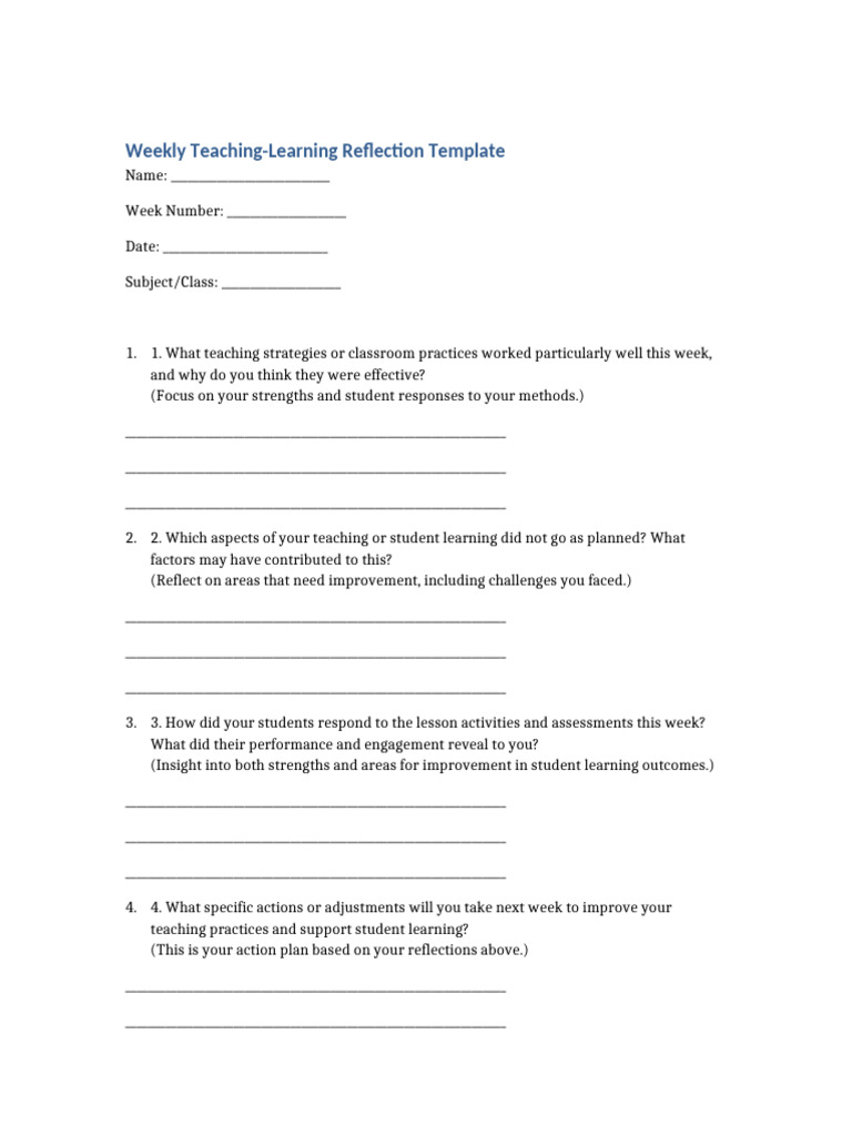 Weekly Teaching Reflection Template | PDF
