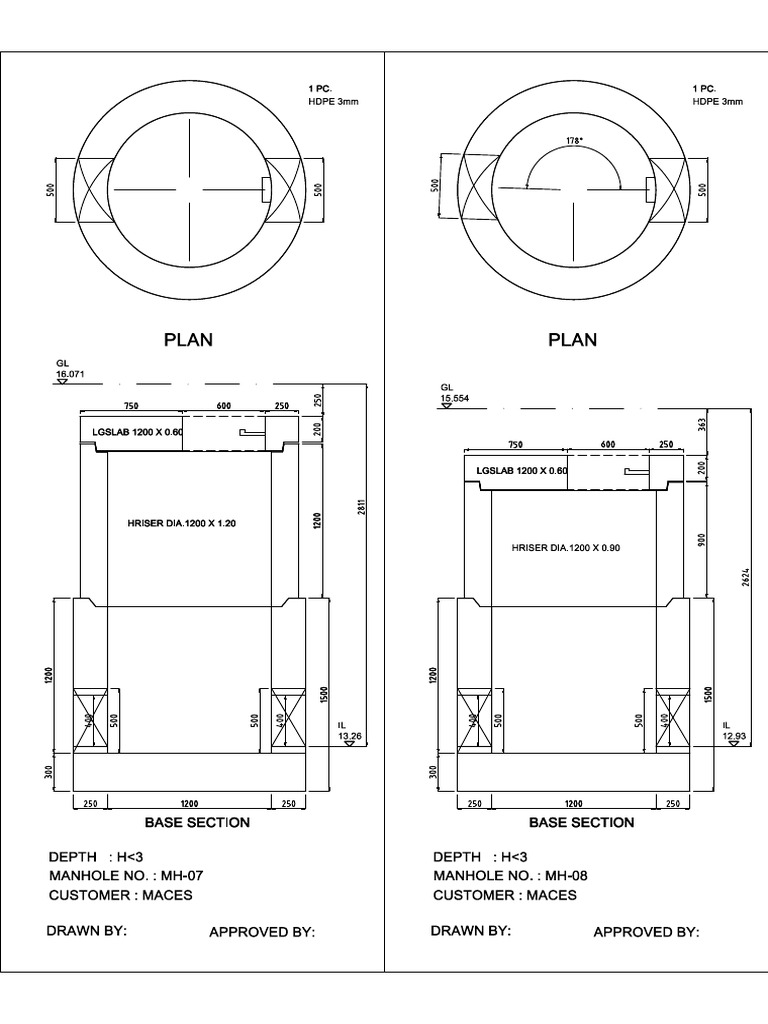 MH Dia 1200 h1500 Wt250 - Shop Drawing | PDF