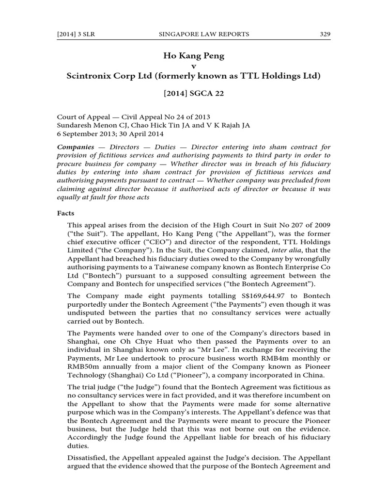 Ho Kang Peng V Scintronix Corp LTD (Formerly Known As TTL Holdings LTD ...