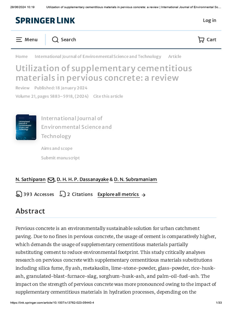 Utilization of Supplementary Cementitious Materials in Pervious Concrete - A Review ...