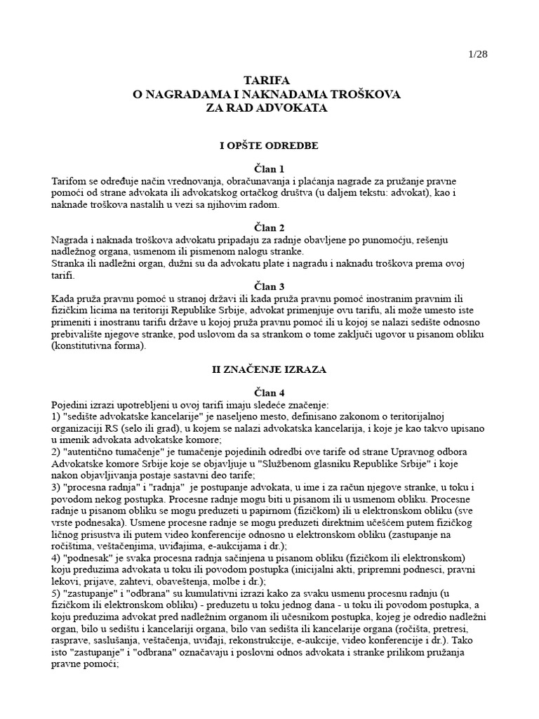 ADVOKATSKA TARIFA Predlog-Mihajlovic-Jovan-1 | PDF