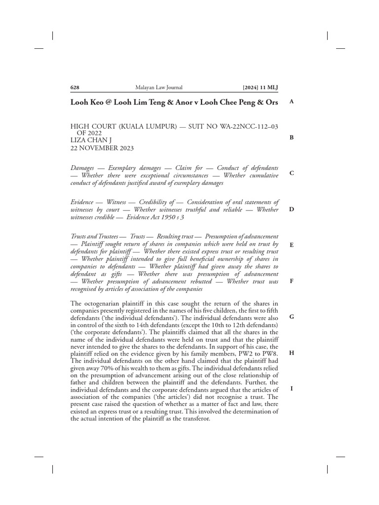 Looh Keo @ Looh Lim Teng & Anor v Looh Chee Peng & Ors | PDF | Burden ...