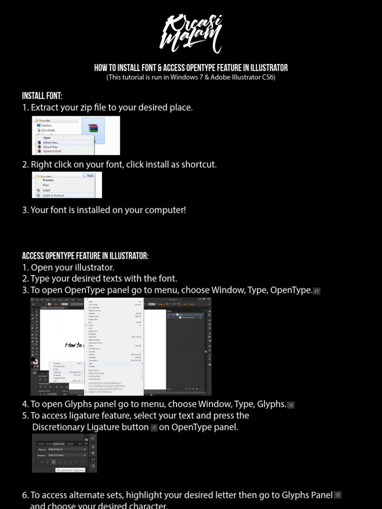 How To Install Font & Access OpenType Feature in Illustrator | PDF