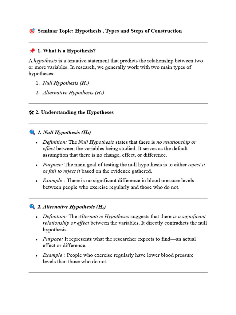 Hypothesis Testing, Its Types and Steps in Construction | PDF ...