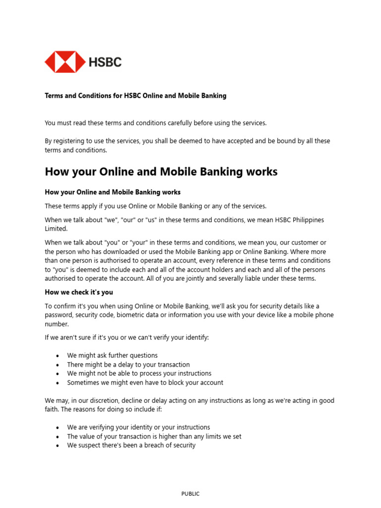 HSBC Online and Mobile Banking Terms | PDF | Password | Mobile App