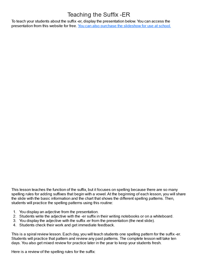 Teaching the Suffix -ER: Spelling Rules | PDF | Linguistic Morphology ...