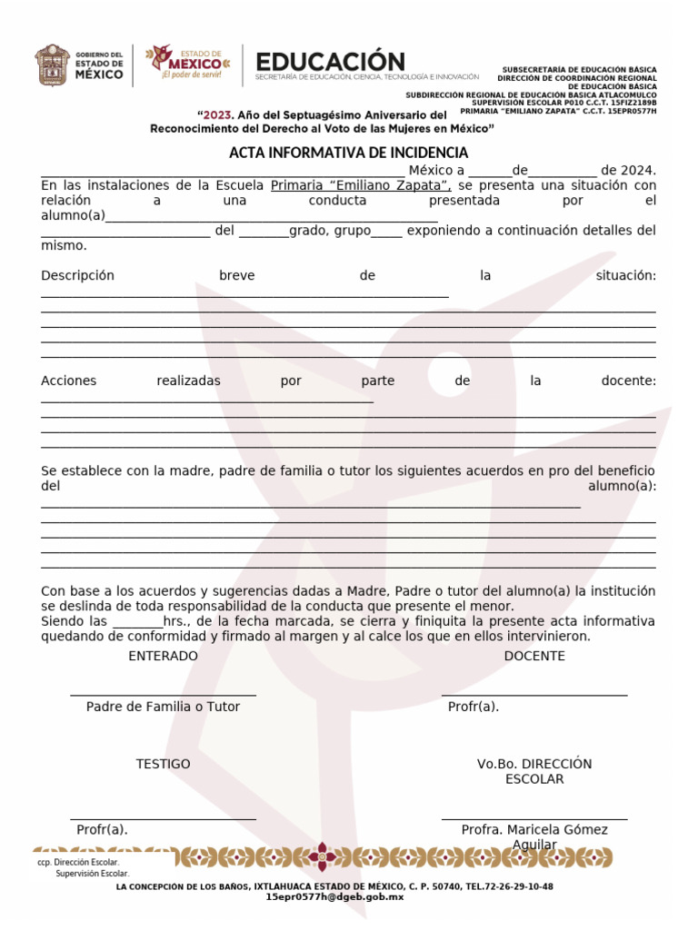 Acta Informativa de Incidencias | PDF | Juventud | Etapas educativas