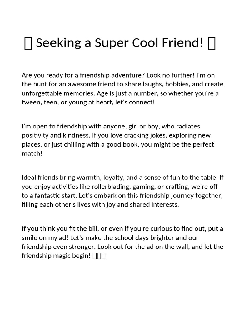 ? Seeking A Super Cool Friend | PDF