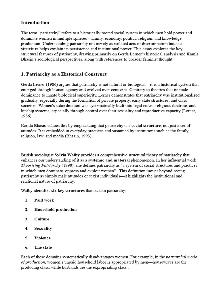 Structures of Patriarchy | PDF | Patriarchy | Feminism