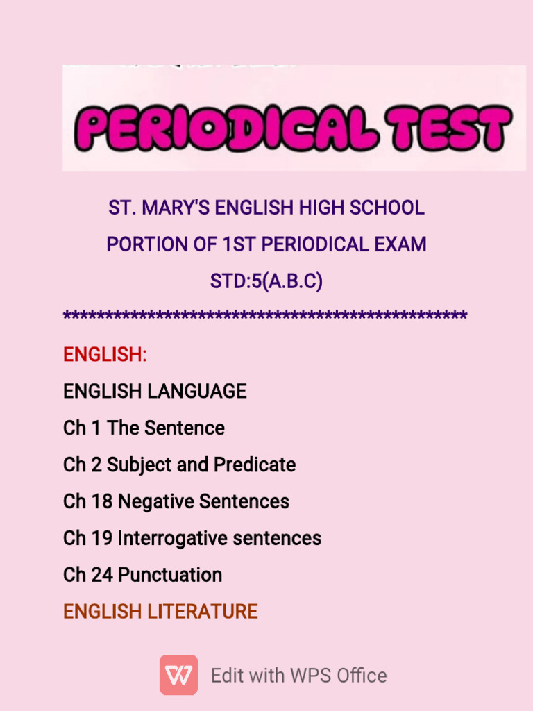 Periodical Exam (1ST) STD V | PDF