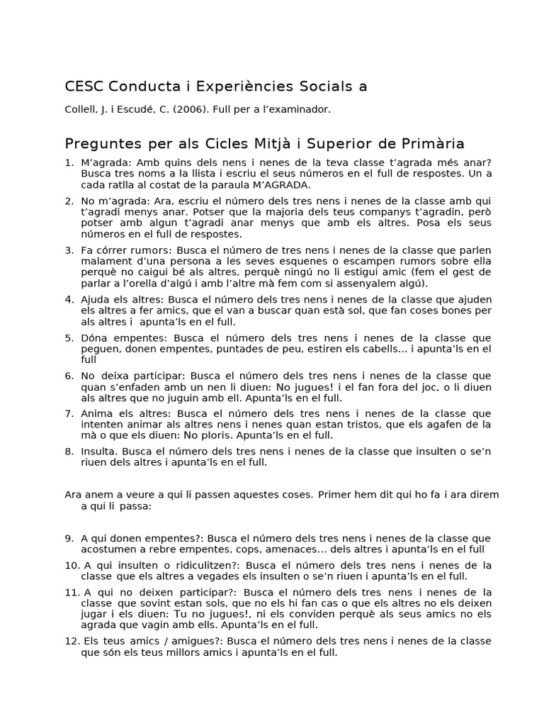 CESC Questionari Primaria (1) | PDF