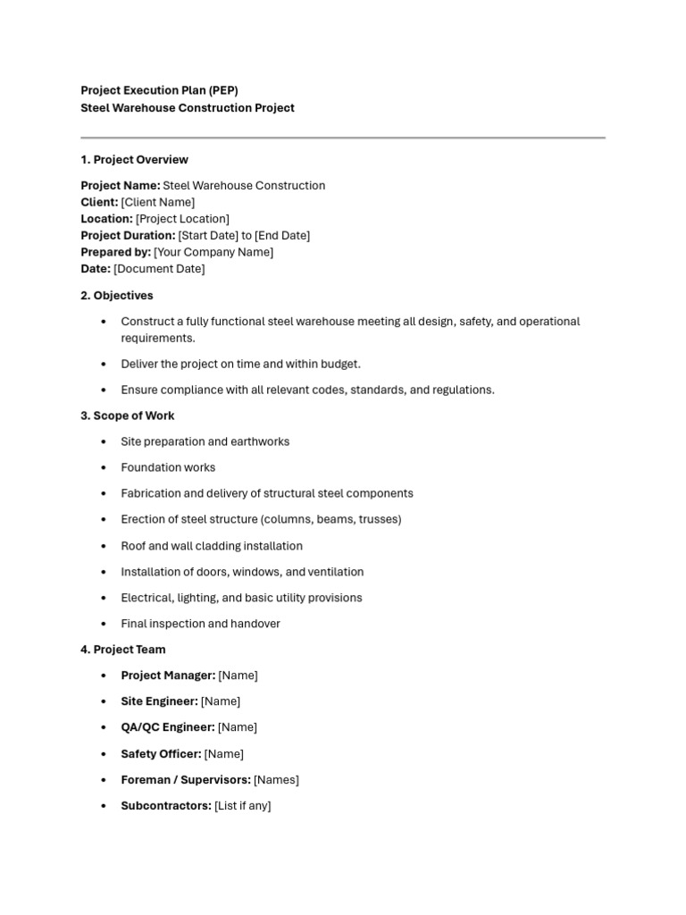 Project Execution Plan (PEP)Steel Warehouse Construction Project | PDF