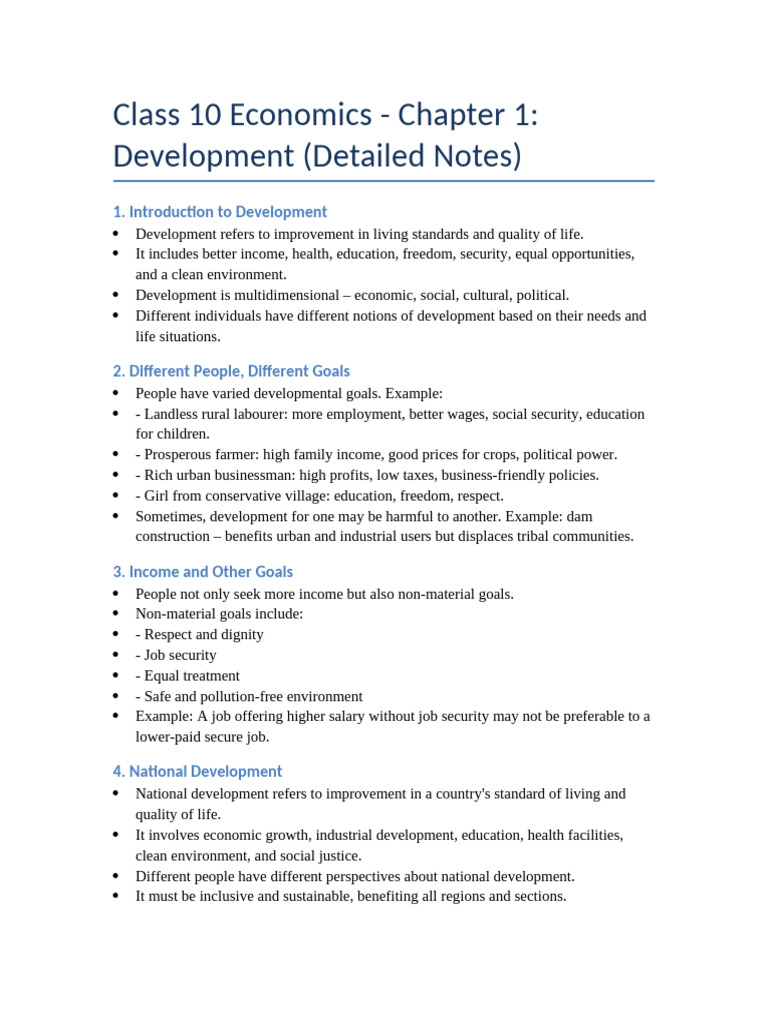 Class 10 Economics Ch1 Development Notes | PDF | Income | Economics