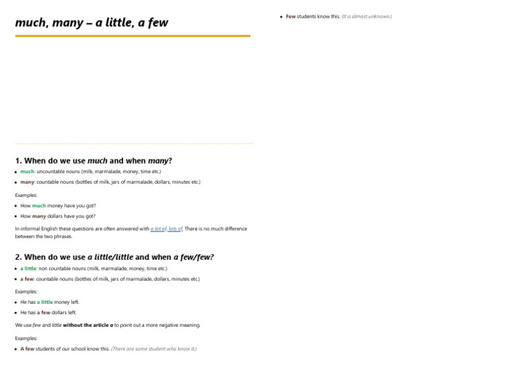 Understanding Much, Many, Few, Little | PDF