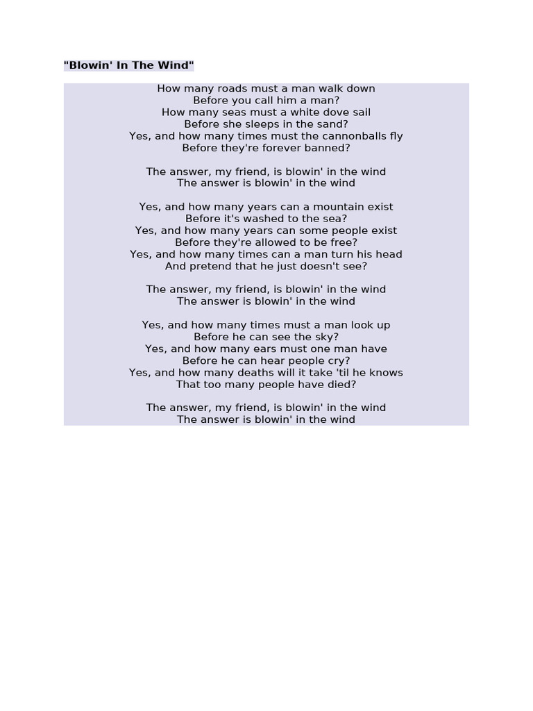 Blowin in The Wind Dylan | PDF