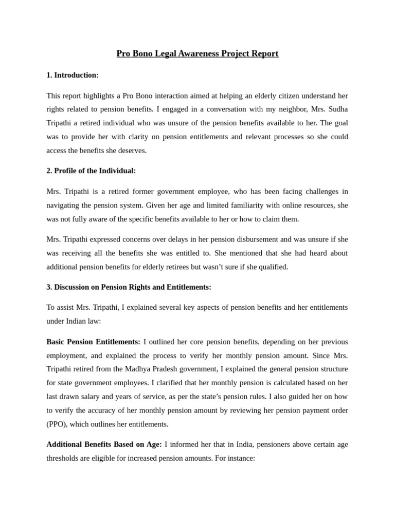 Pro Bono Pension Rights Awareness Report | PDF | Pension