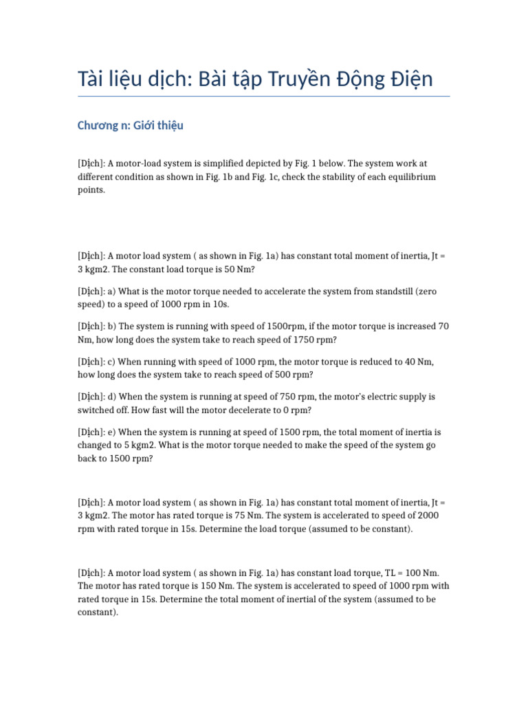 TDD Bai Tap Truyen Dong Dien Dich | PDF | Electric Motor | Power (Physics)