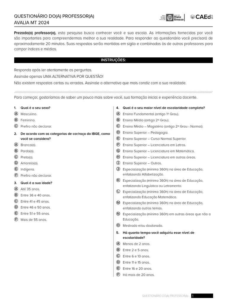 Avalia MT 2024 - Quest Professor - Mod 02 - Online | PDF | Pedagogia | Escolas