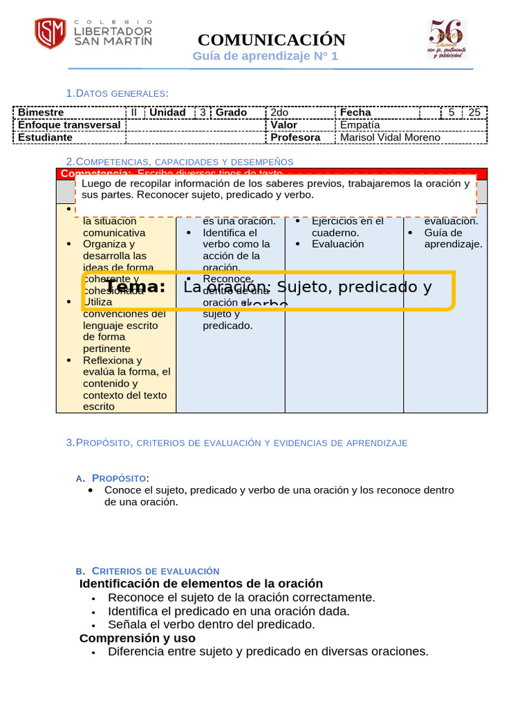 Estructura de la Oración: Sujeto y Predicado | PDF | Asunto (gramática ...
