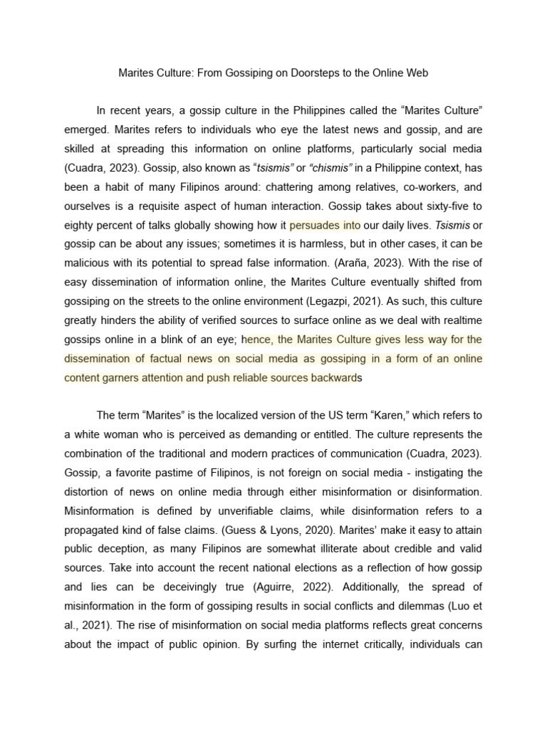Marites Culture From Gossiping On Doorsteps To The Online Web | PDF ...