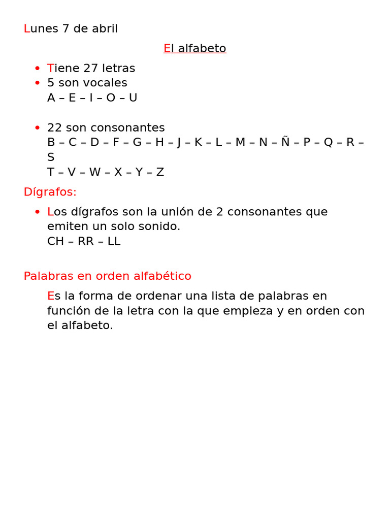 Alfabeto: Letras, Vocales y Dígrafos | PDF