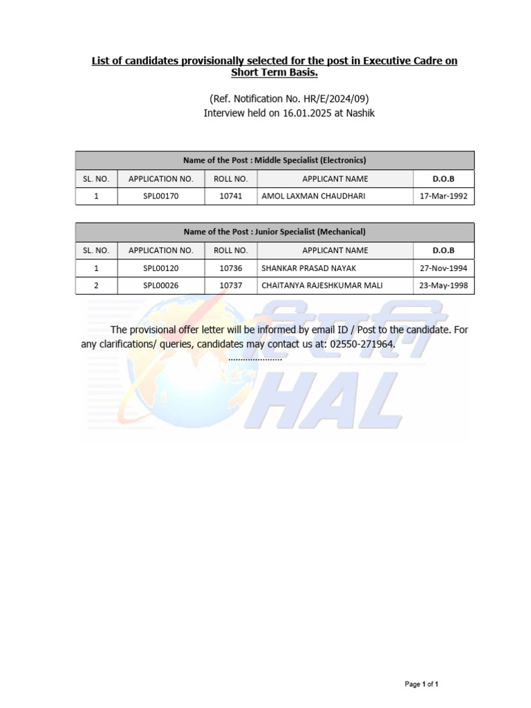 Interview Result CEMILAC - 1737186329 | PDF