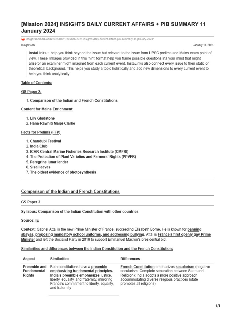 Mission 2024 INSIGHTS DAILY CURRENT AFFAIRS PIB SUMMARY 11 January 2024 ...