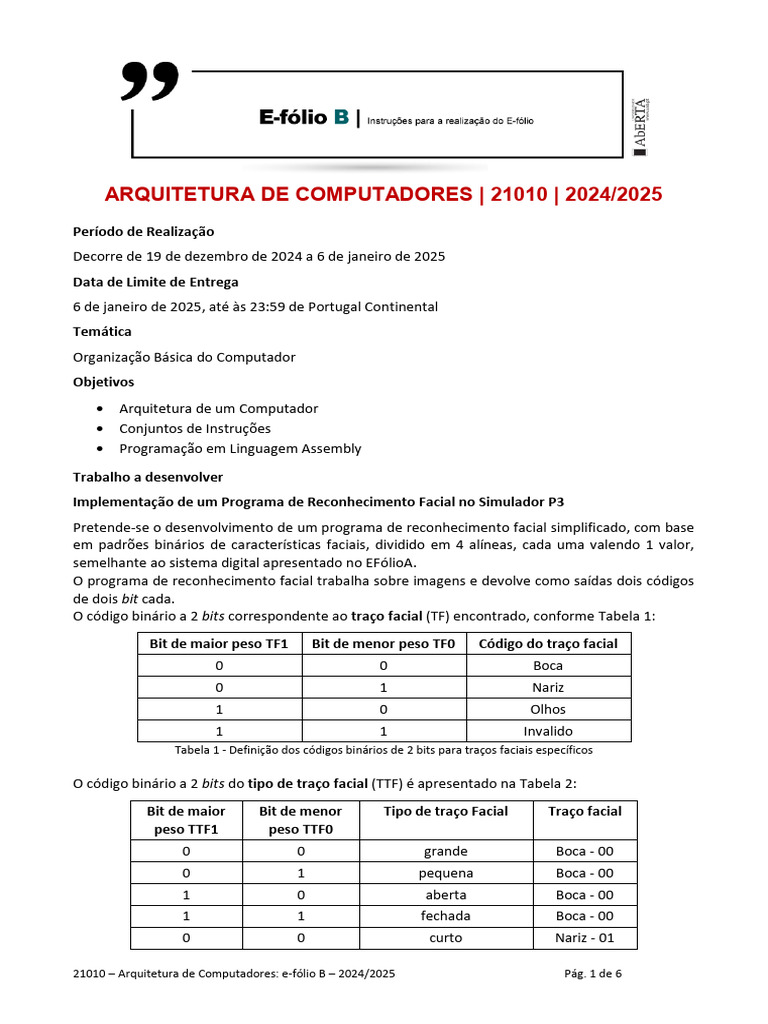 E-fólioB_AC24-25 ARQUITETURA DE COMPUTADORES | PDF | Linguagem Assembly ...