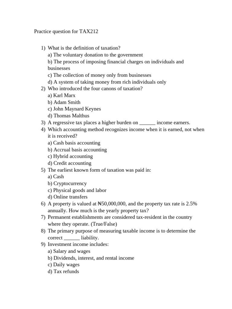 Practice Question For TAX212 | PDF | Taxes | Corporate Tax