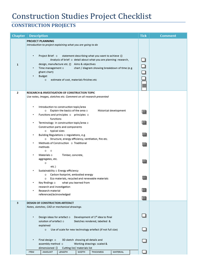 construction_studies_project_checklists | PDF | Experiment | Design