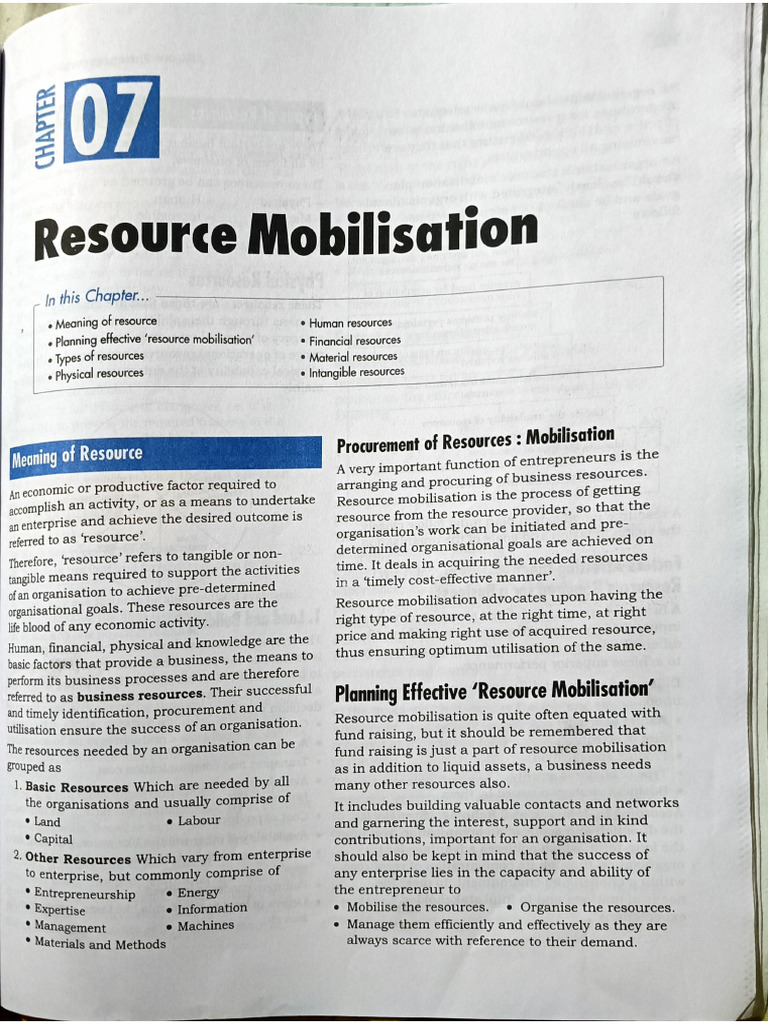 Chapter 7 Resource Mobilisation | PDF