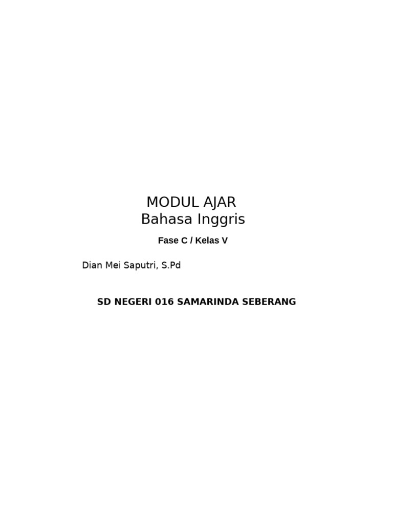 Modul Ajar B.ingg Kls 5 | PDF