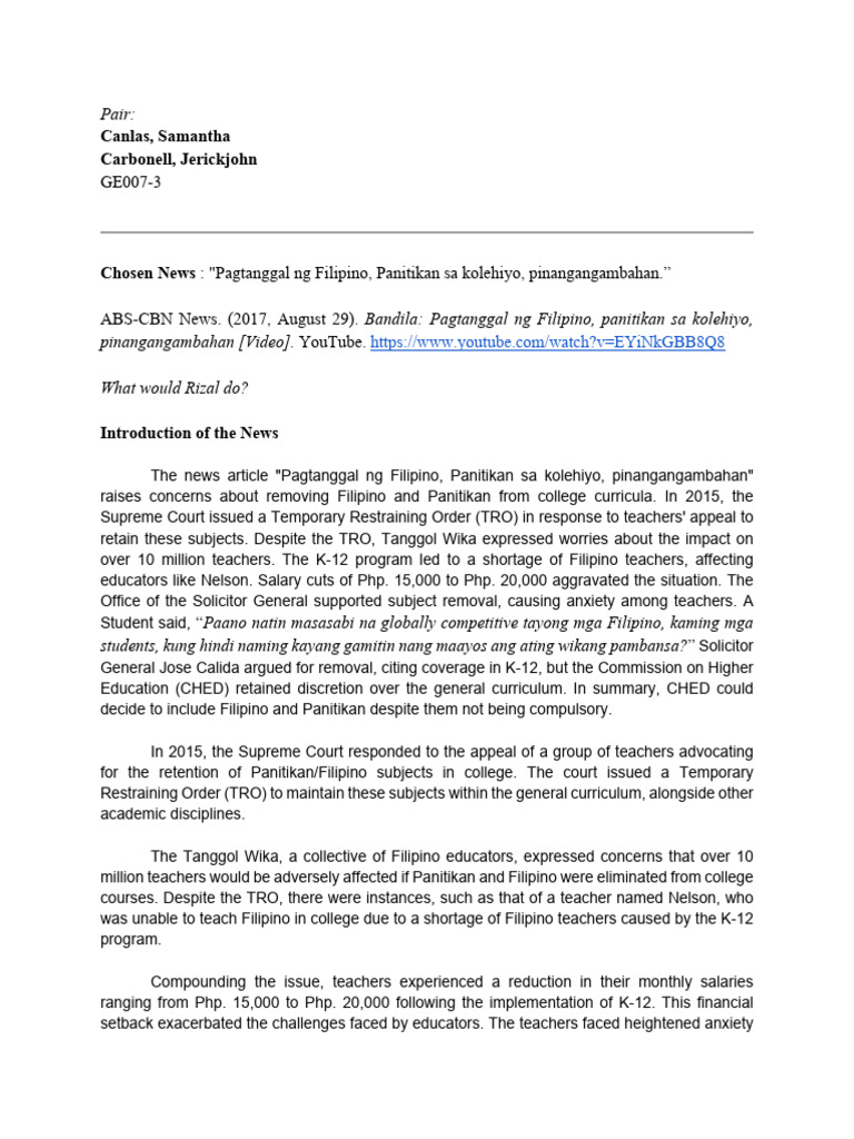 GE007-3_Canlas_Carbonell_Final | PDF | Curriculum