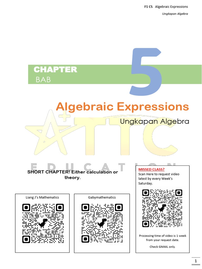 F1 C5 Algebraic Expression 2025 | PDF | Elementary Mathematics | Algebra